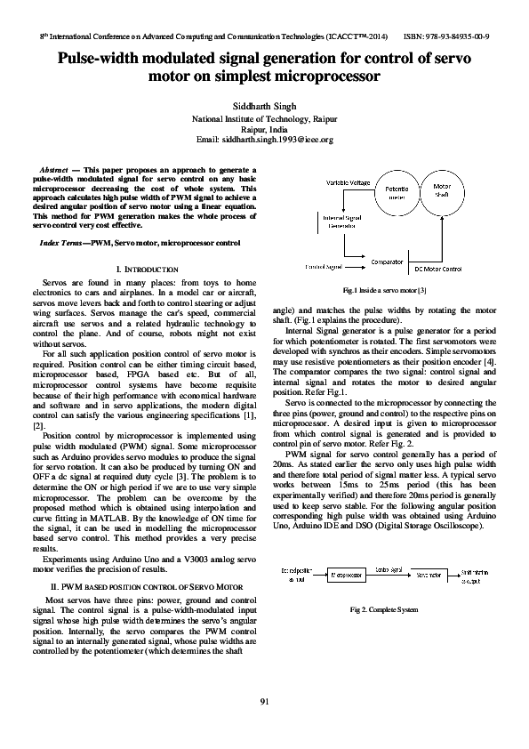 Pulse Width Modulated Signal Generation For Control Of Servo Motor On