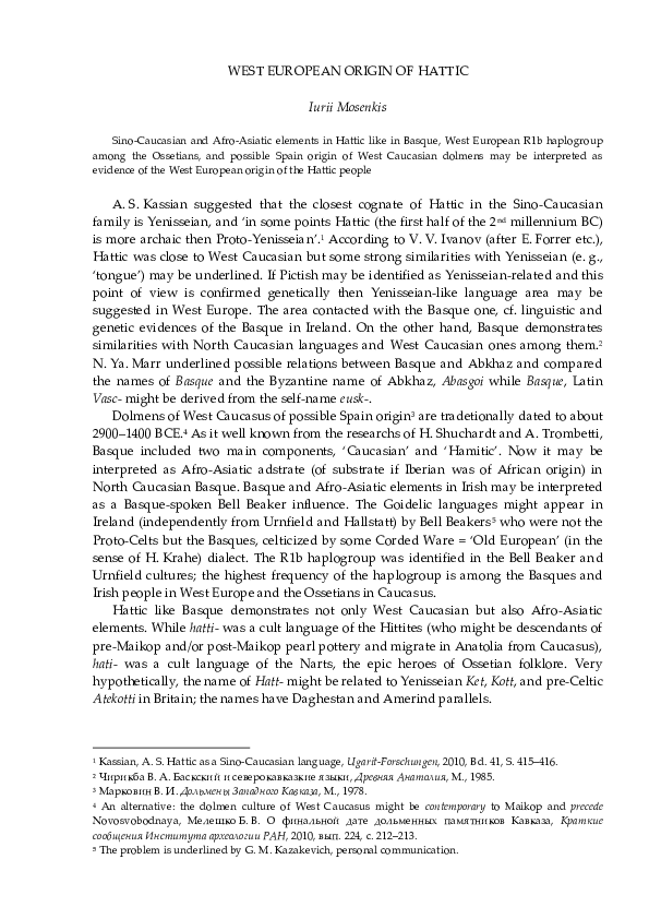 (PDF) WEST EUROPEAN ORIGIN OF HATTIC