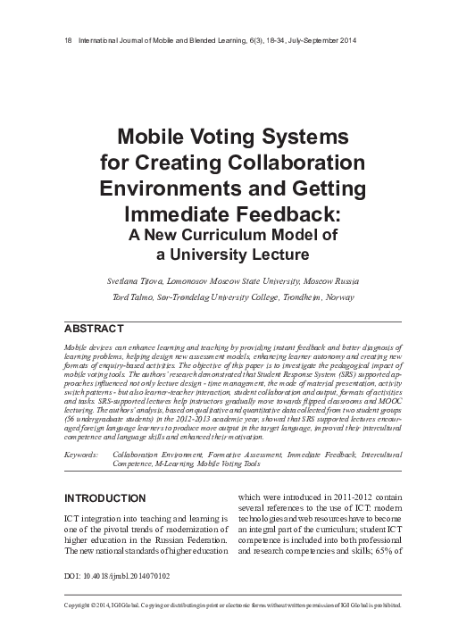 (PDF) MOBILE VOTING SYSTEMS FOR CREATING COLLABORATION ENVIRONMENT AND ...