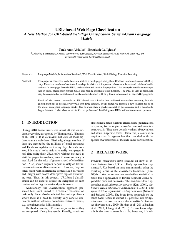 (PDF) URL-based Web Classification using n-Gram Language Models