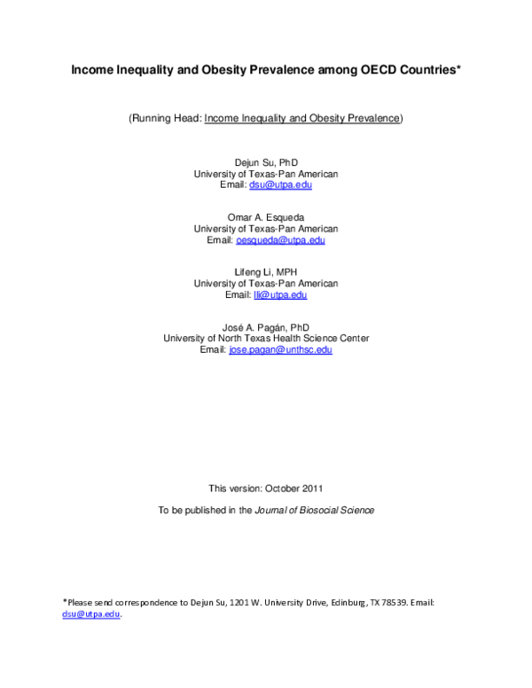 (PDF) Income Inequality and Obesity Prevalence among OECD Countries
