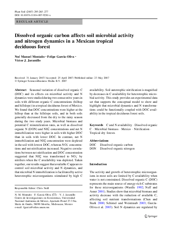 (PDF) Dissolved organic carbon affects soil microbial activity and nitrogen dynamics in a ...