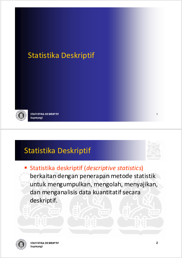 (PDF) STATISTIKA DESKRIPTIF Suprayogi Statistika Deskriptif