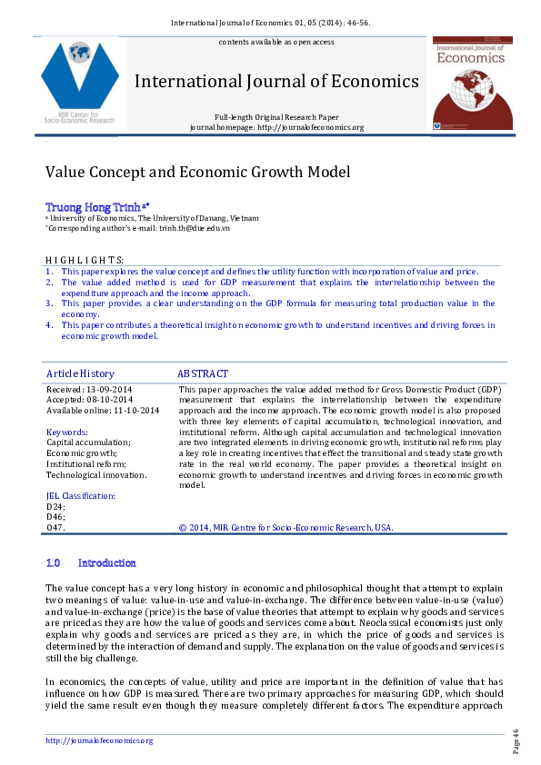 (PDF) Value Concept and Economic Growth Model