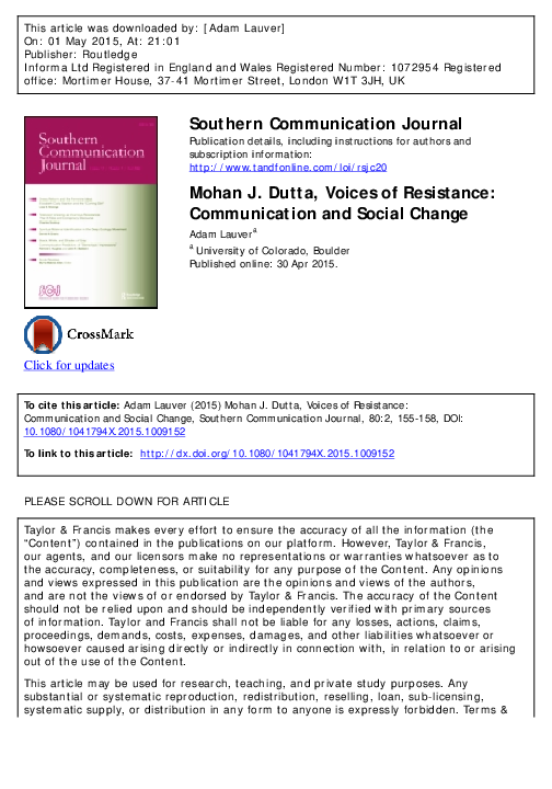(PDF) Mohan J. Dutta, Voices of Resistance: Communication and Social Change
