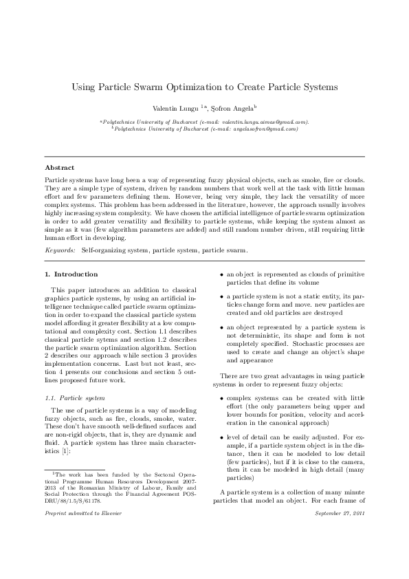 (PDF) Using Particle Swarm Optimization to Create Particle Systems