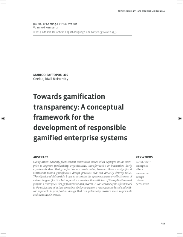 Pdf Towards Gamification Transparency A Conceptual Framework For The