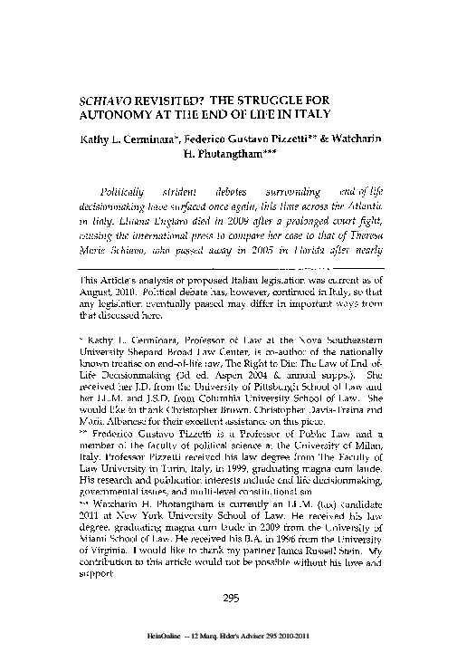 (PDF) Schiavo Revisited? The Struggle for Autonomy at the End of Life ...