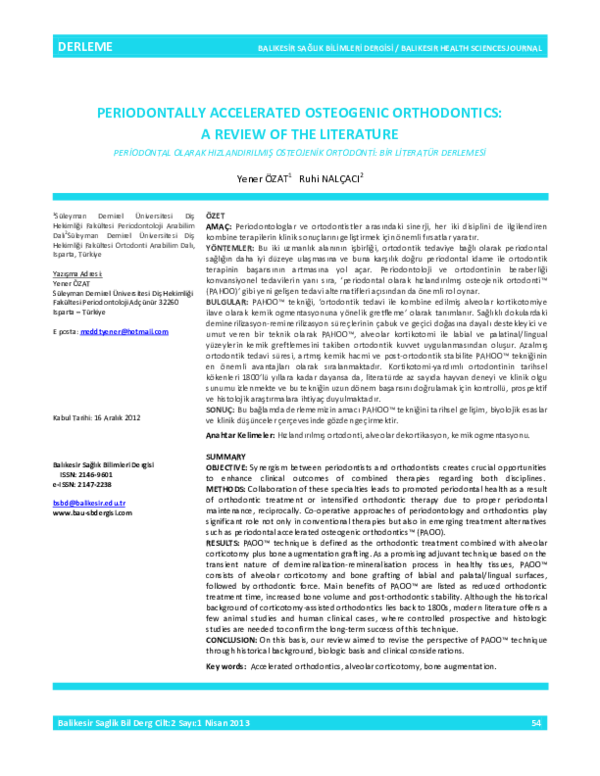 (PDF) Periodontally Accelerated Osteogenic Orthodontics: A Review of the Literature