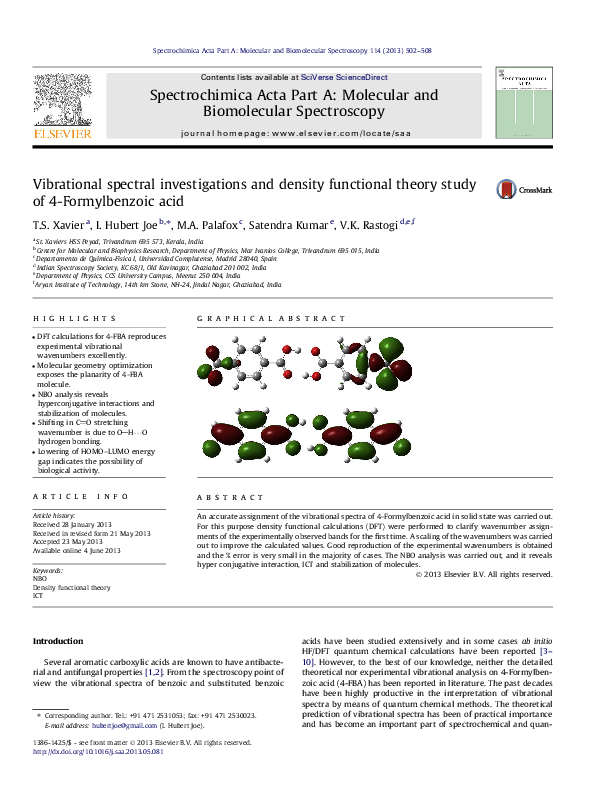 (PDF) Vibrational spectral investigations and density functional theory study of 4-Formylbenzoic ...