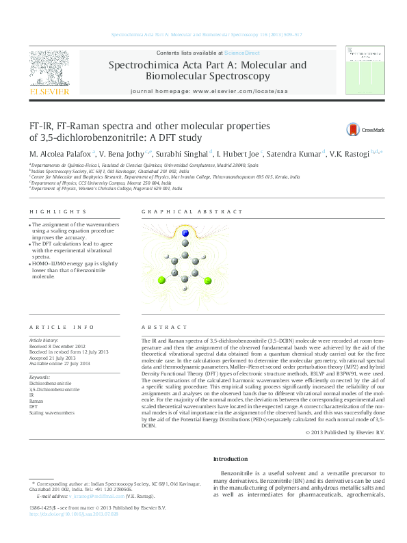 (PDF) FT-IR, FT-Raman spectra and other molecular properties of 3,5-dichlorobenzonitrile: A DFT ...