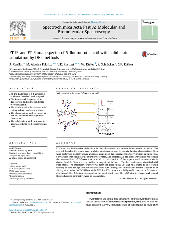 (PDF) FT-IR and FT-Raman spectra of 5-fluoroorotic acid with solid state simulation by DFT methods