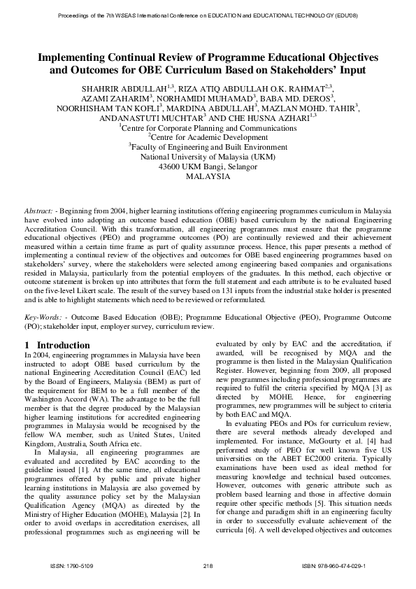 (PDF) Implementing Continual Review of Programme Educational Objectives ...