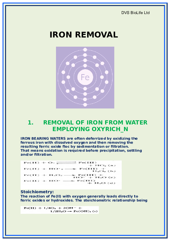 (DOC) REMOVAL OF IRON FROM WASTE WATER