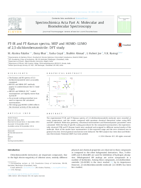 (PDF) FT-IR and FT-Raman spectra, MEP and HOMO-LUMO of 2,5-dichlorobenzonitrile: DFT study