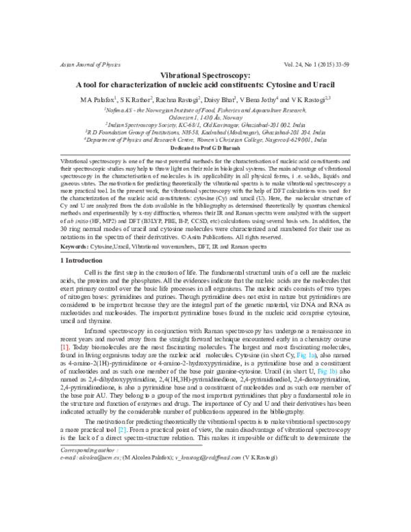(PDF) Vibrational Spectroscopy of Cytosine and Uracil