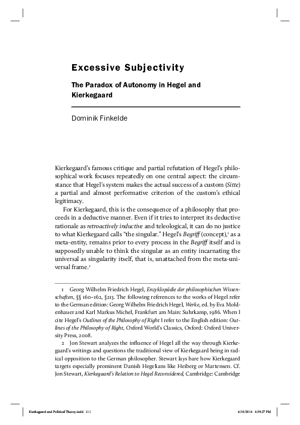 (PDF) Excessive Subjectivity. The Paradox of Autonomy in Hegel and ...