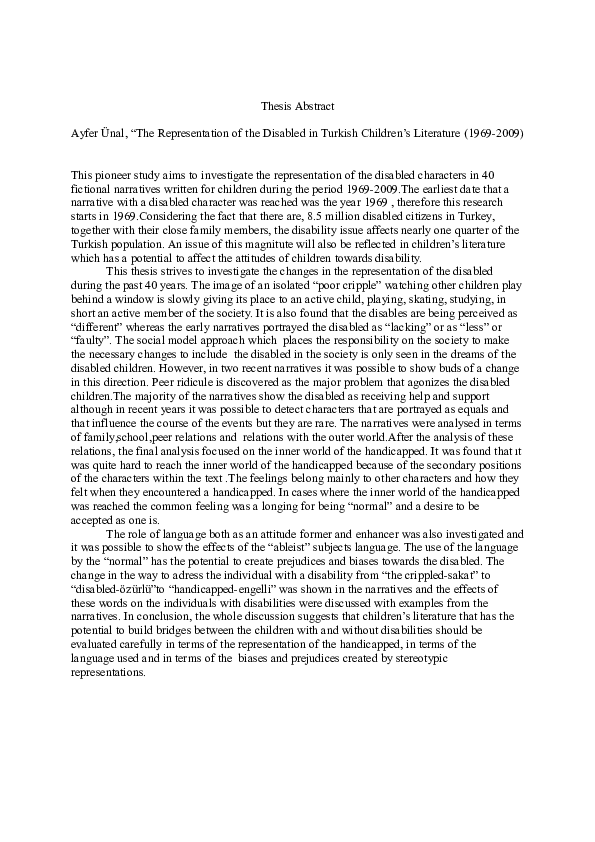 (DOC) The Representation of the Disabled in Turkish Children's Literature