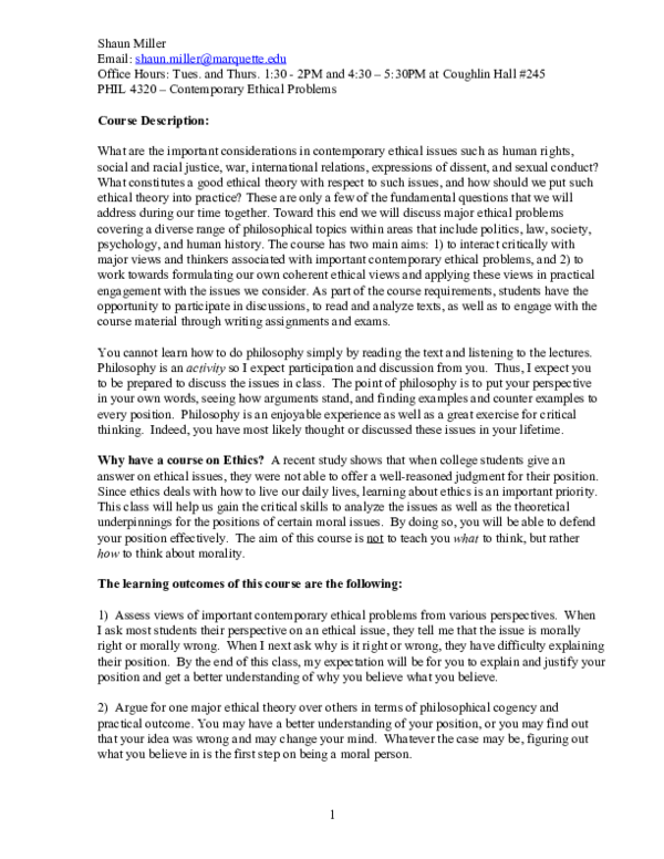 (PDF) Syllabus - Contemporary Moral Issues