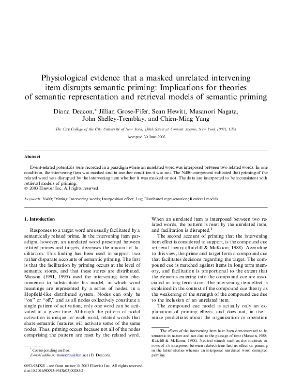 (PDF) Physiological evidence that a masked unrelated intervening item disrupts semantic priming ...