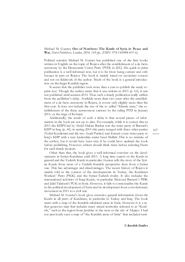 (PDF) Book Review: Michael M. Gunter, Out of Nowhere