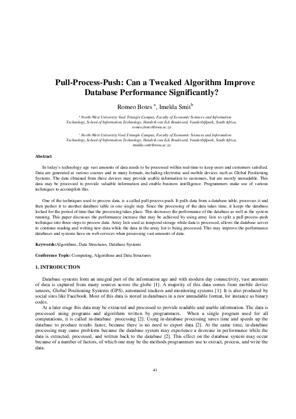 (PDF) Pull-Process-Push: Can a Tweaked Algorithm Improve Database ...