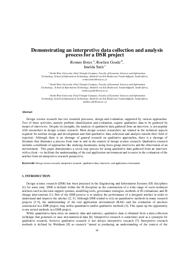 (PDF) Demonstrating an interpretive data collection and analysis process for a DSR project