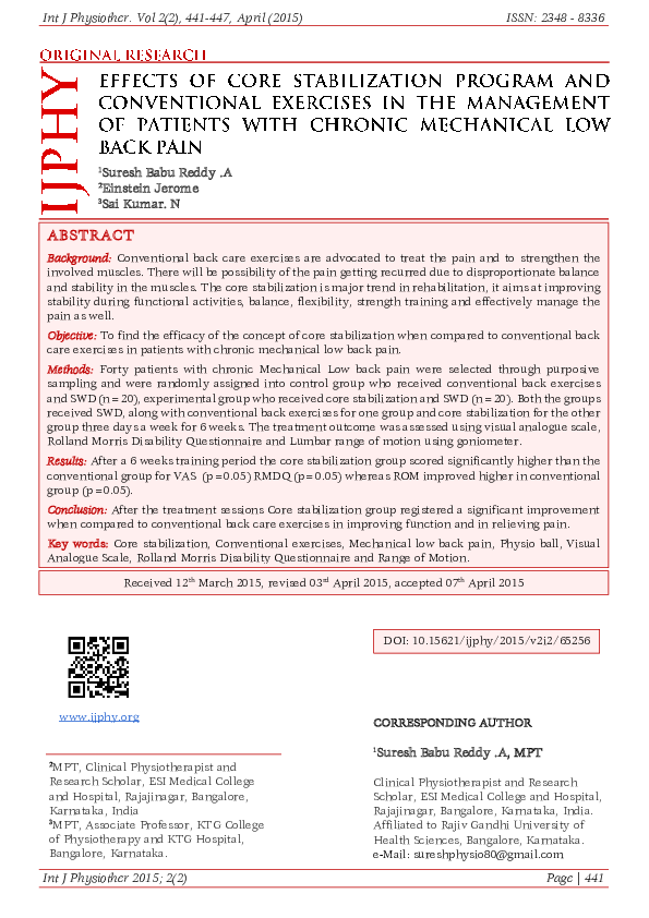 (PDF) EFFECTS OF CORE STABILIZATION PROGRAM AND CONVENTIONAL EXERCISES IN THE MANAGEMENT OF ...