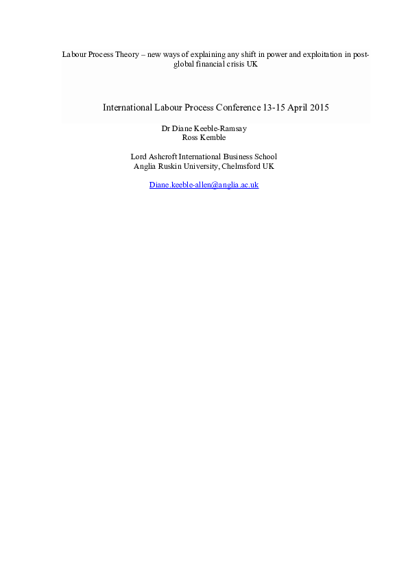 Labour Process Theory – new ways of explaining any shift in power and ...