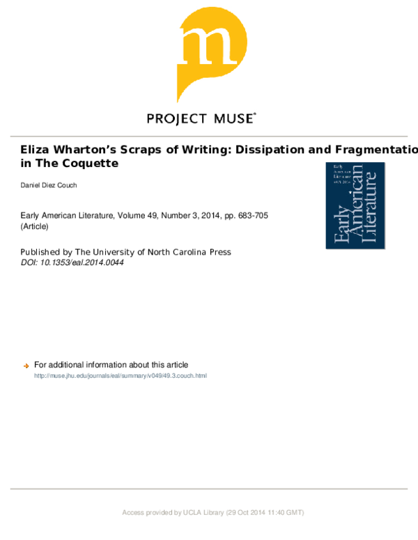 (PDF) Eliza Wharton’s Scraps of Writing: Dissipation and Fragmentation ...