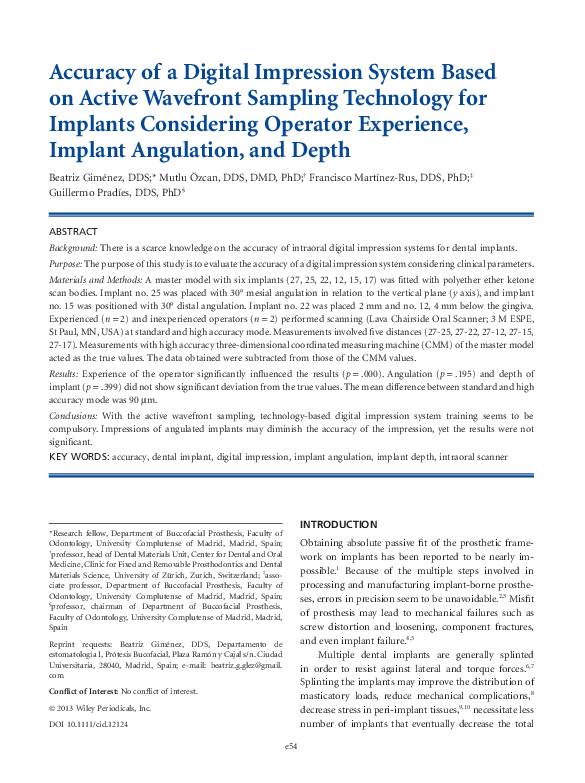 (PDF) Accuracy of a Digital Impression System Based on Active Wavefront ...
