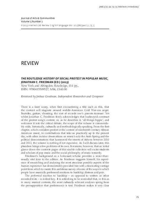 (PDF) Review of the Routledge History of Social Protest in Popular Music