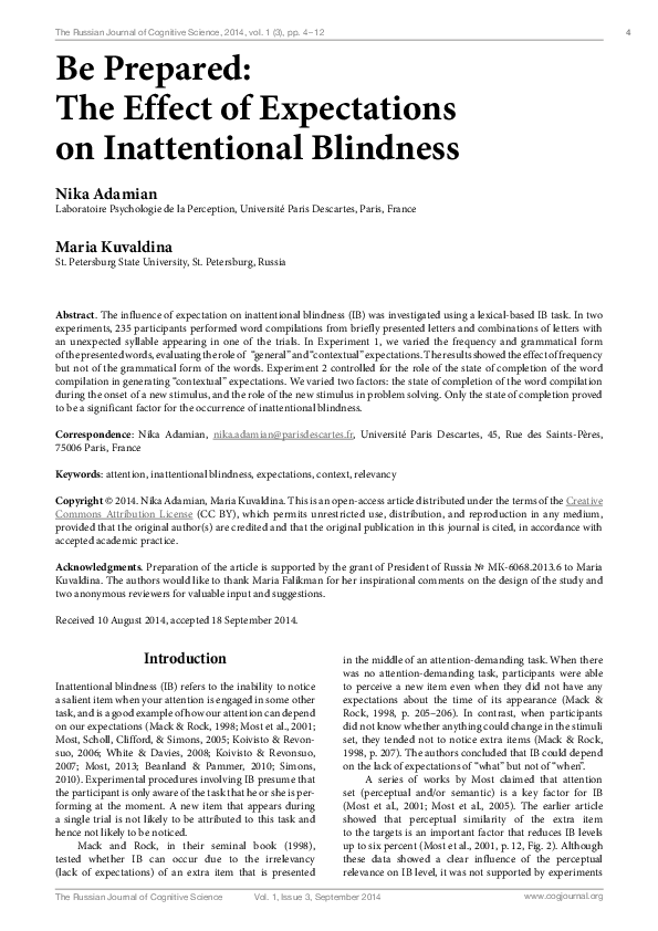 (PDF) Be Prepared: The Effect of Expectations on Inattentional Blindness | Mara Kuvaldina ...