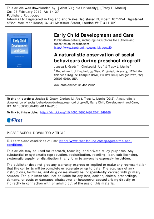 (PDF) A naturalistic observation of social behaviors during preschool ...