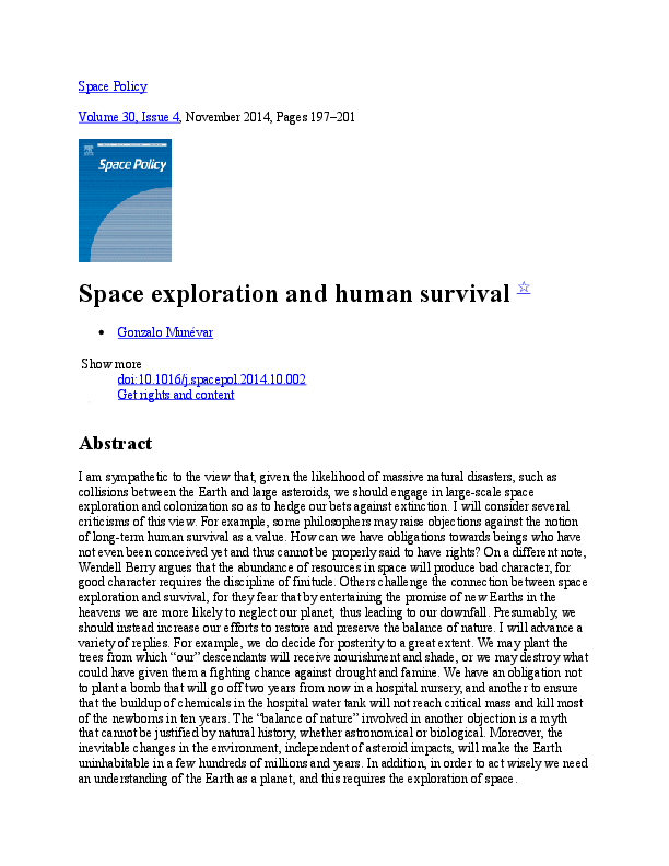 (DOC) Space Exploration and Human Survival