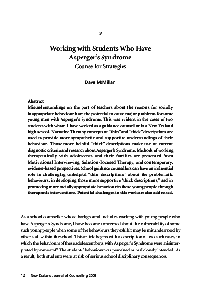 (PDF) Working with Students Who Have Asperger's Syndrome