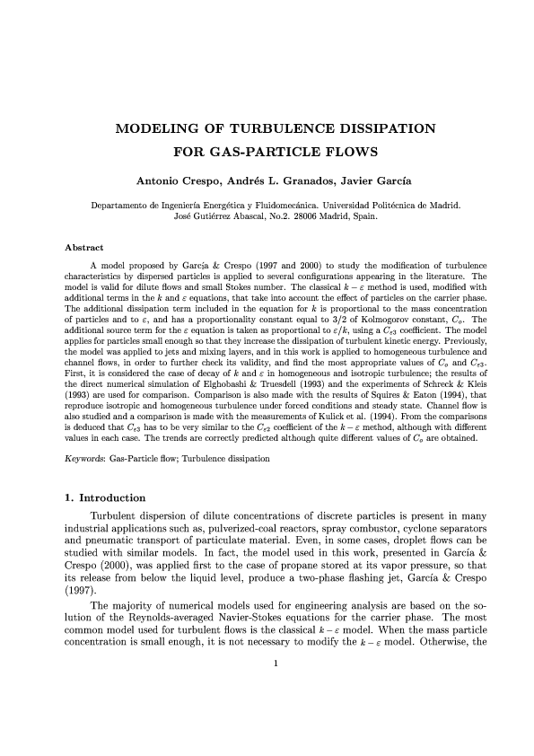 (PDF) Modeling of Turbulence Dissipation for Gas-Particle Flows