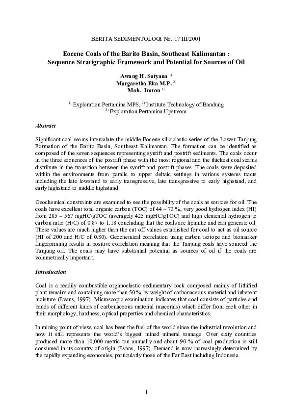 (PDF) EOCENE COALS OF THE BARITO BASIN, SOUTHEAST KALIMANTAN : SEQUENCE ...
