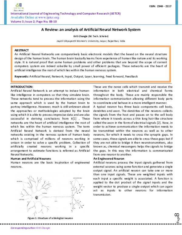 (PDF) A Review: an analysis of Artificial Neural Network System