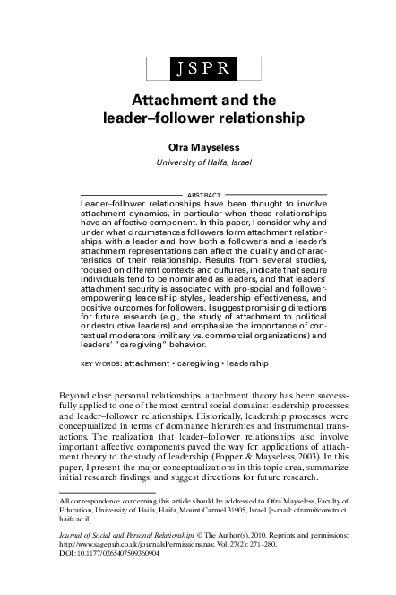 (PDF) Attachment and the leader–follower relationship