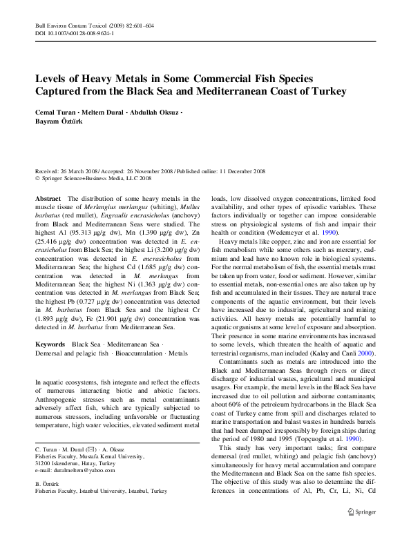 (PDF) Levels of Heavy Metals in Some Commercial Fish Species Captured ...