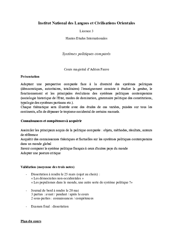 (DOC) Comparative Political Systems (BA - INALCO)