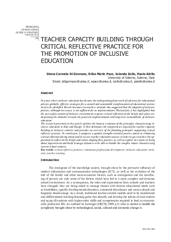 Teacher capacity Building Through Critical Reflective Practice for the ...