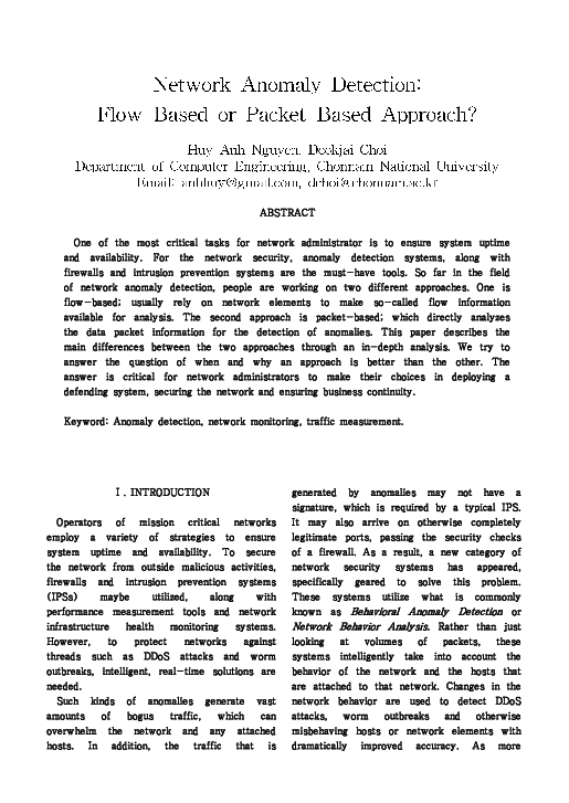 Pdf Network Anomaly Detection Flow Based Or Packet Based Approach