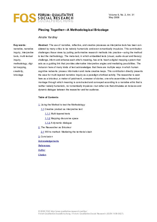 (PDF) Piecing Together—A Methodological Bricolage