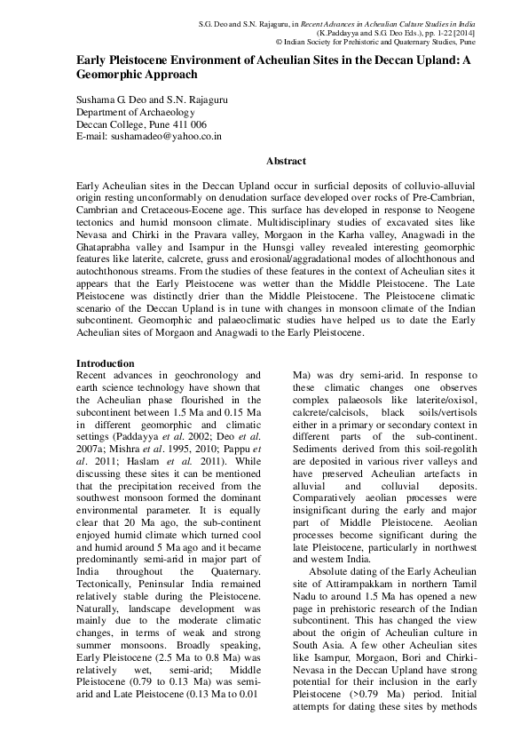 (PDF) Early Pleistocene Environment of Acheulian Sites in the Deccan ...
