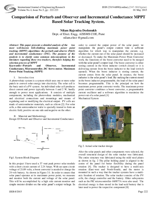 (PDF) Comparision of Perturb and Observer and Incremental Conductance MPPT Based Solar Tracking ...
