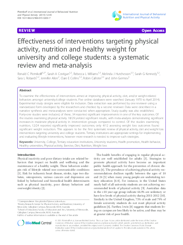 (PDF) Interventions for Physical Activity, Nutrition, and Weight in Students