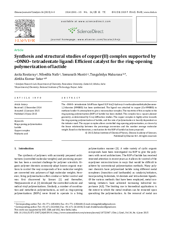 (PDF) Synthesis and structural studies of copper(II) complex supported by –ONNO– tetradentate ...