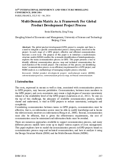 Pdf Multi Domain Matrix As A Framework For Global Product Development Project Process